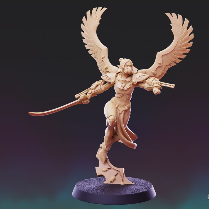 3D Printable Space Elf Soaring Falcons - Male Leader by PSMiniatures