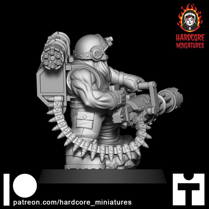 3D Printable Space Dwarf with Minigun Aiming by Hardcore Miniatures