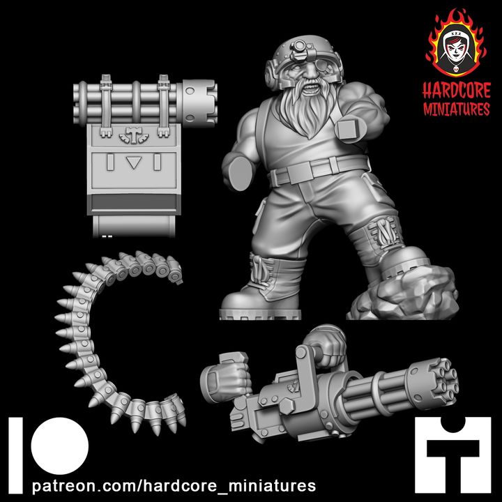 3D Printable Space Dwarf with Minigun Aiming by Hardcore Miniatures
