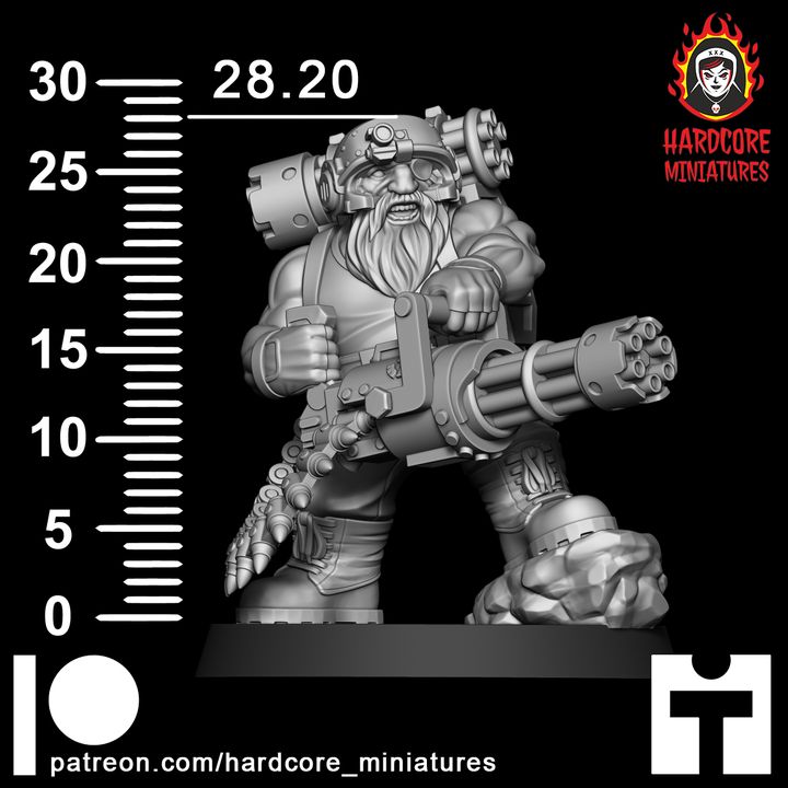 3D Printable Space Dwarf with Minigun Aiming by Hardcore Miniatures
