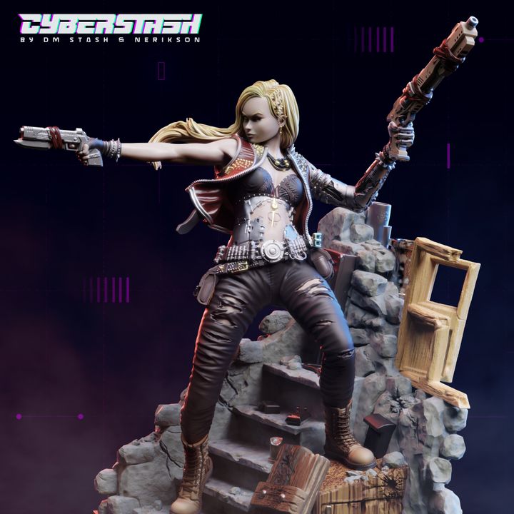 3D Printable Cyberpunk Biker Girl Outlaw - Dahlia "Dolly" Hood (Diorama ...
