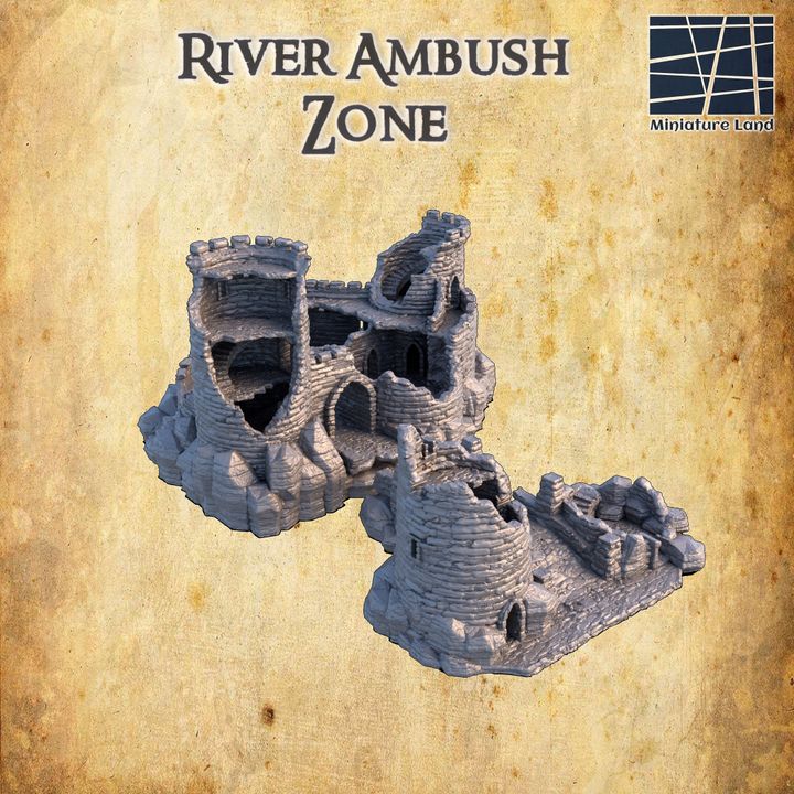 3D Printable River Ambush Zone - Tabletop Terrain - 28 MM by MiniatureLand