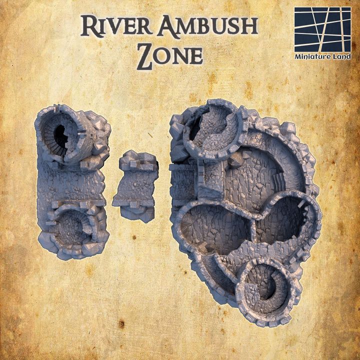 3D Printable River Ambush Zone - Tabletop Terrain - 28 MM by MiniatureLand