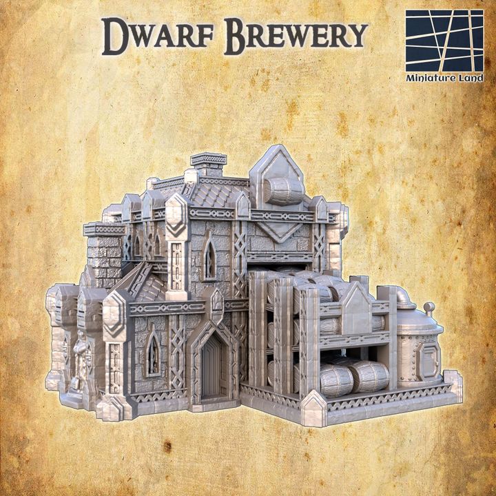 3D Printable Dwarf Brewery - Tabletop Terrain - 28 MM by MiniatureLand