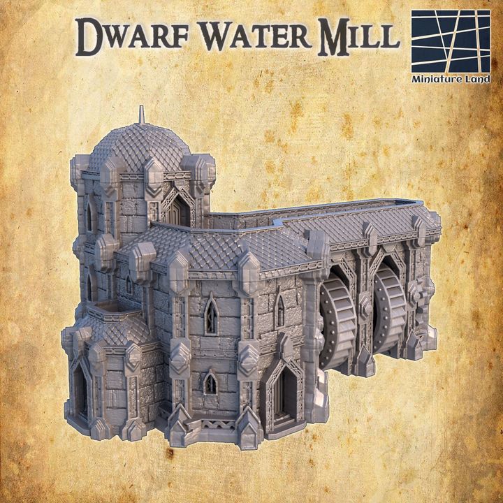 3D Printable Dwarf Watermill - Tabletop Terrain - 28 MM by MiniatureLand