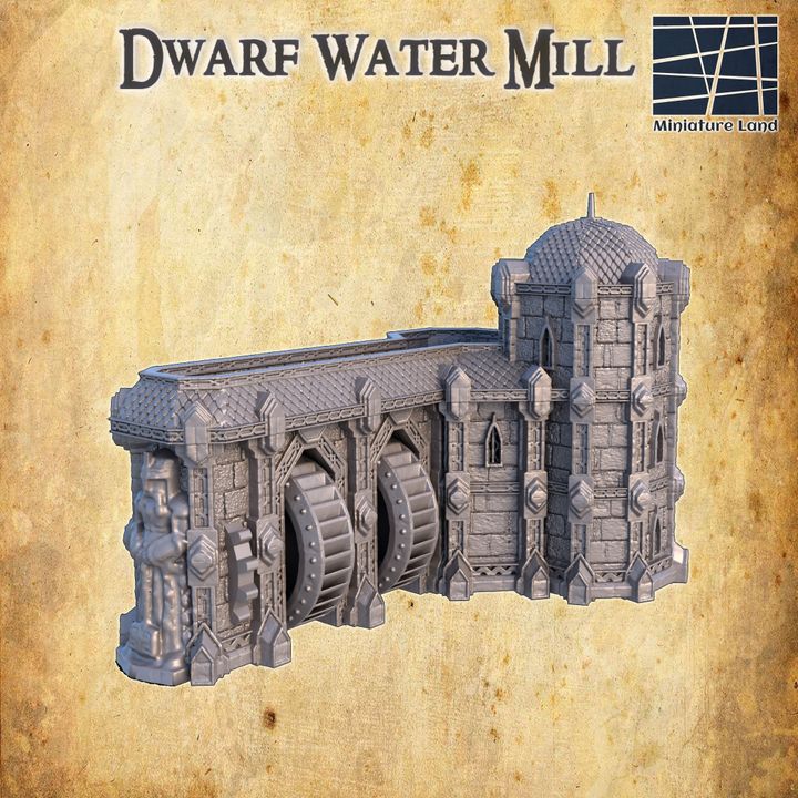 3D Printable Dwarf Watermill - Tabletop Terrain - 28 MM by MiniatureLand