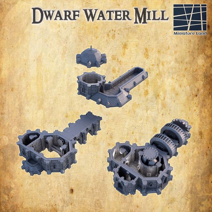 3D Printable Dwarf Watermill - Tabletop Terrain - 28 MM by MiniatureLand