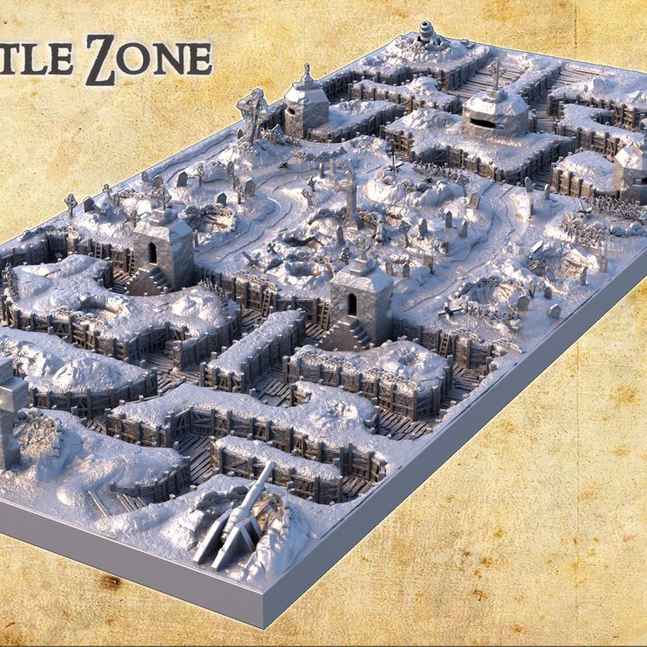 3D Printable Trench Battle Zone - Tabletop Terrain - 28 MM by MiniatureLand