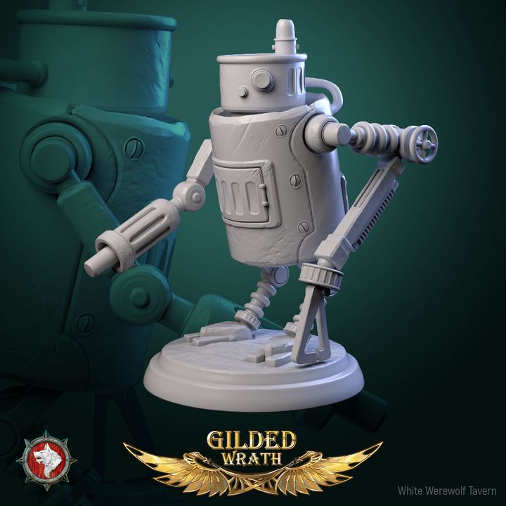 3D Printable Scrap-bots set, 6 miniatures 32mm pre-supported by White ...