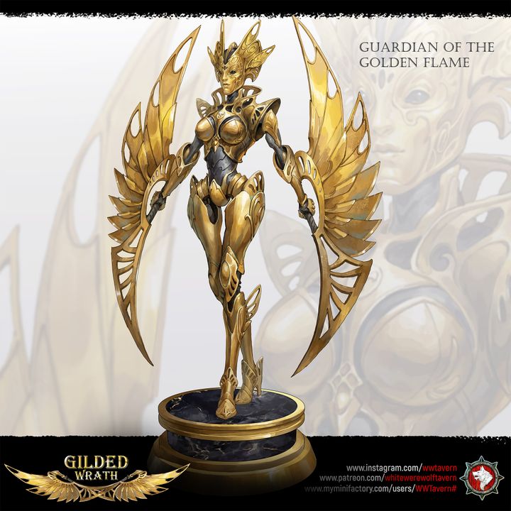 3D Printable Guardian of the Golden Flame, bust pre-supported +DnD 5e ...