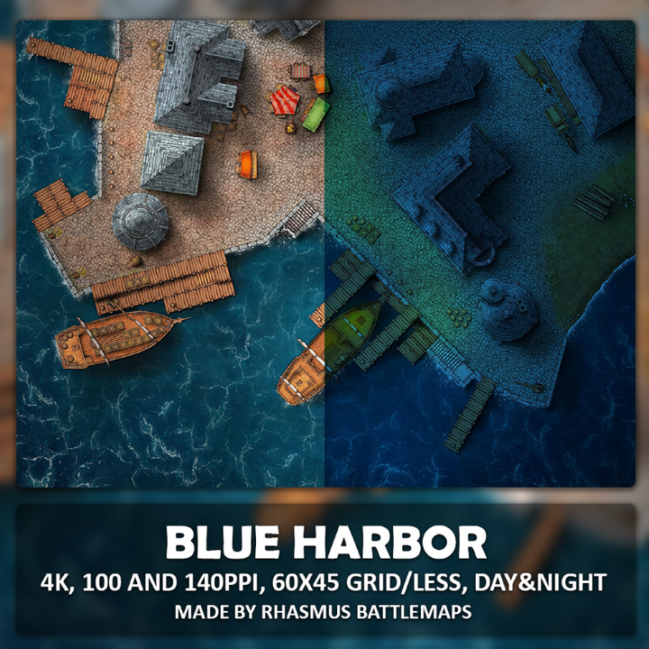 3D Printable Blue Harbor Map by Rhasmus Battlemaps