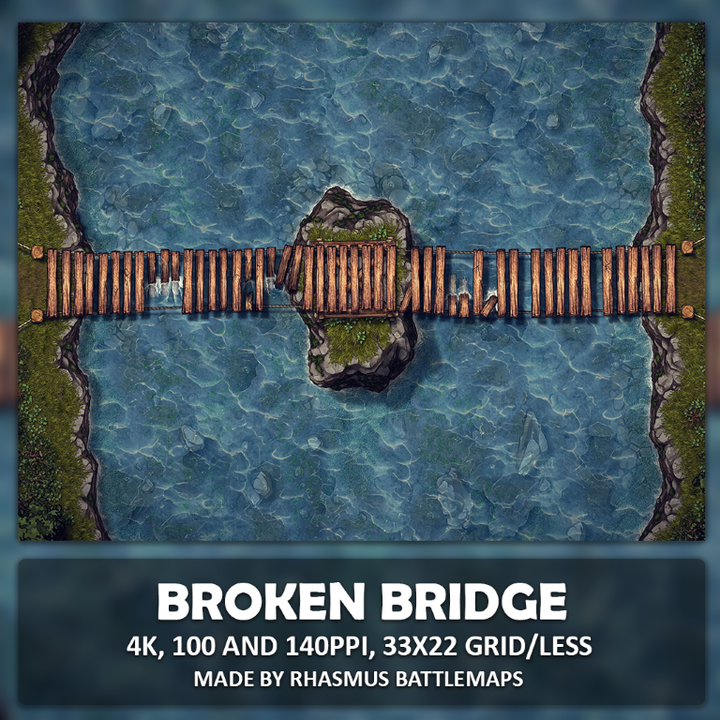 3D Printable Broken Bridge Map by Rhasmus Battlemaps