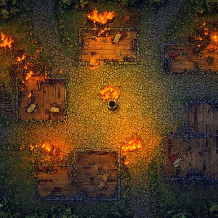 3D Printable Burning Settlement Map + Animated Map by Rhasmus Battlemaps
