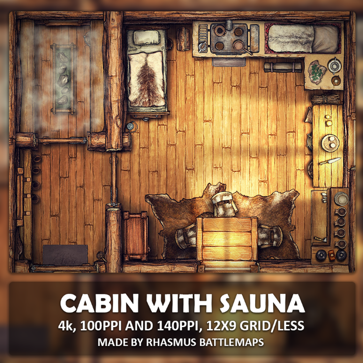 3D Printable Cabin with Sauna Map by Rhasmus Battlemaps
