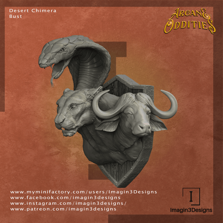 3D Printable Pre-Supported Desert Chimera Bust by Imagin3Designs