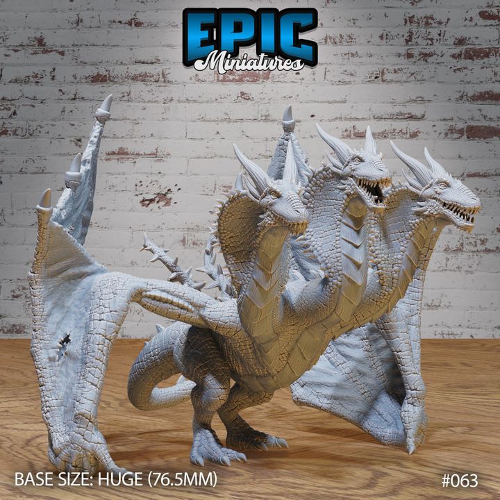 3D Printable Three Headed Wyvern / Winged Dragonborn Lizard / Reptilian ...