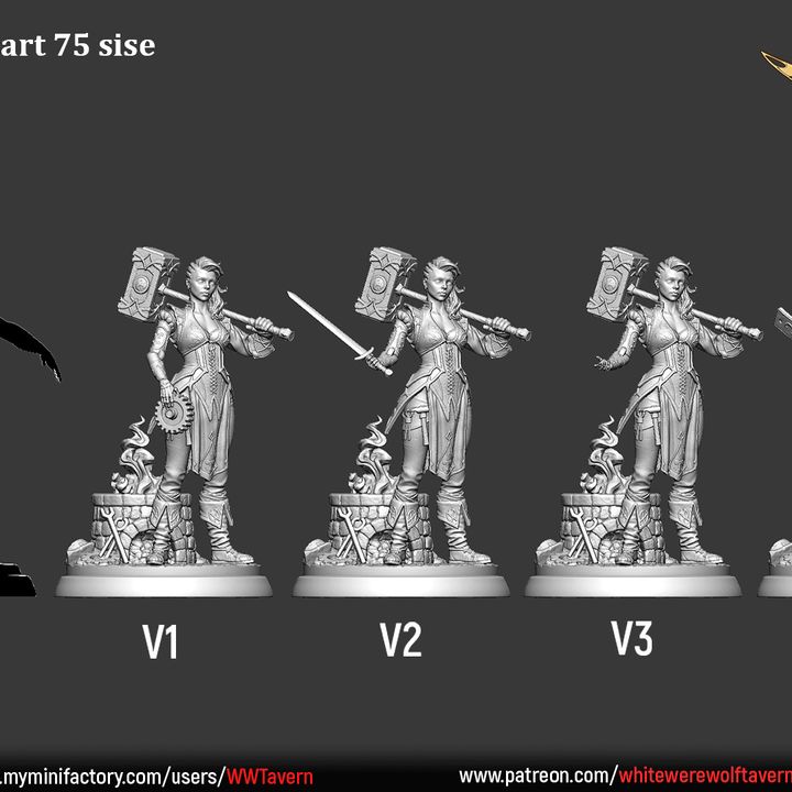 3D Printable Myra Forgeheart, 32mm and 75mm pre-supported + DnD 5e stat ...