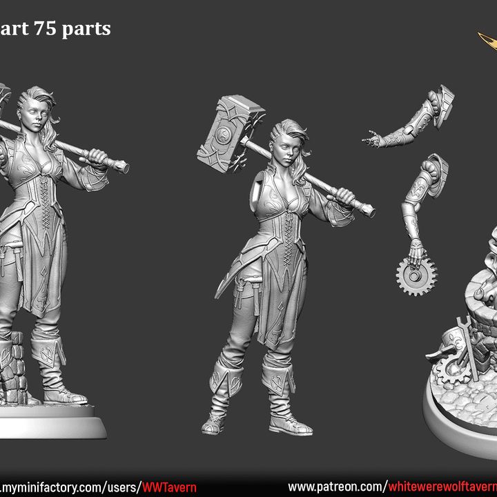 3D Printable Myra Forgeheart, 32mm and 75mm pre-supported + DnD 5e stat ...
