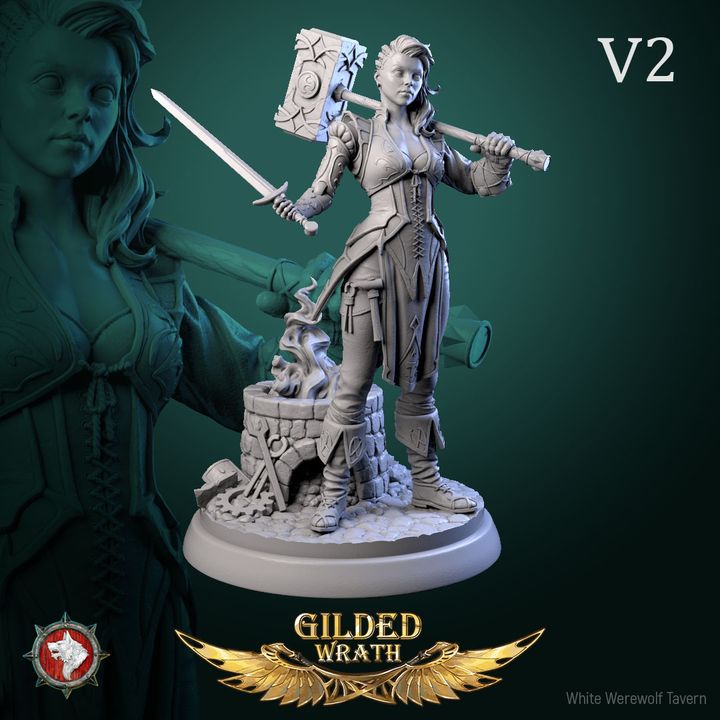 3D Printable Myra Forgeheart, 32mm and 75mm pre-supported + DnD 5e stat ...