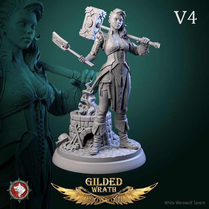 3D Printable Myra Forgeheart, 32mm and 75mm pre-supported + DnD 5e stat ...