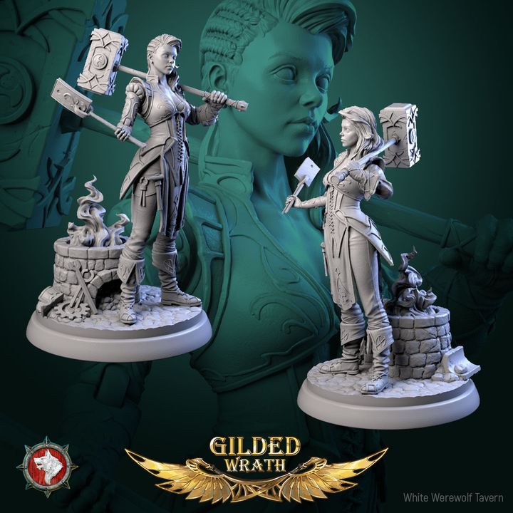 3D Printable Myra Forgeheart, 32mm and 75mm pre-supported + DnD 5e stat ...