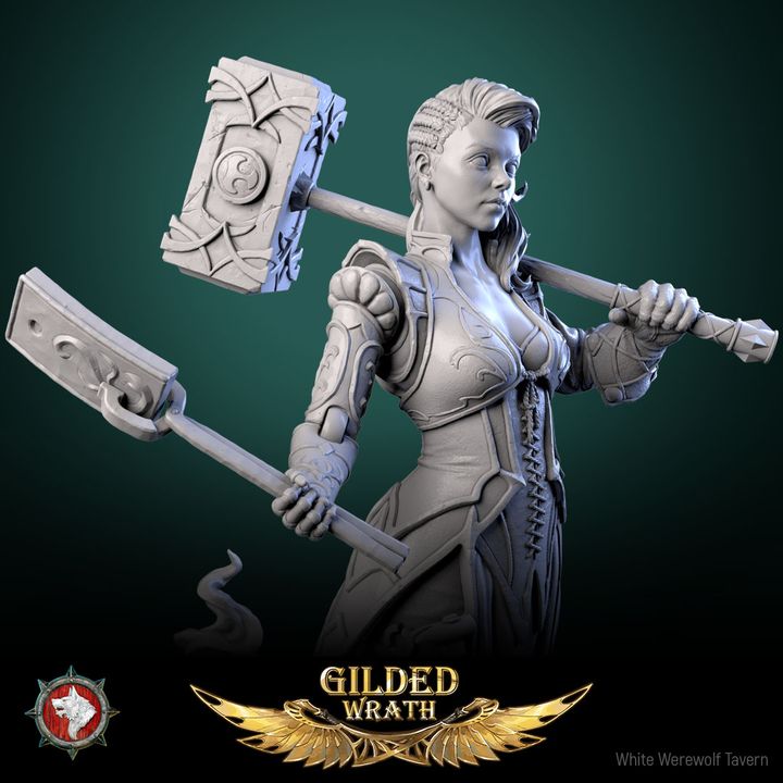 3D Printable Myra Forgeheart, 32mm and 75mm pre-supported + DnD 5e stat ...