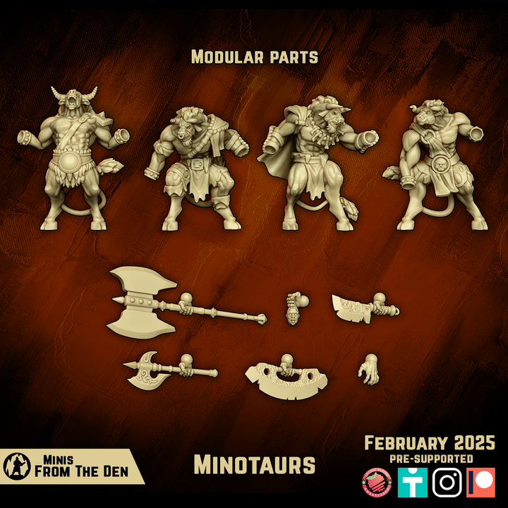 3D Printable Minotaurs - MINIS PACK [MODULAR] by Minis From the Den
