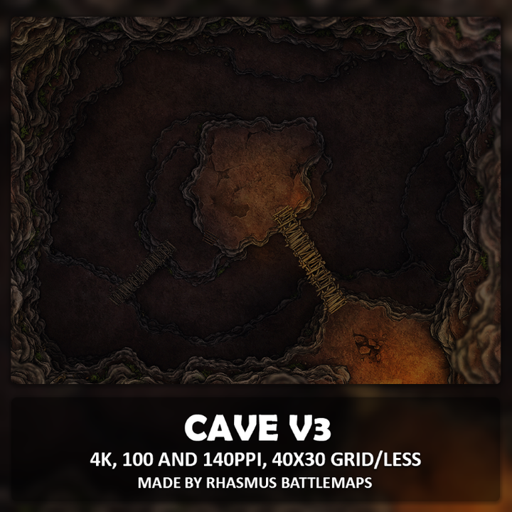 3D Printable Cave V3 Map by Rhasmus Battlemaps