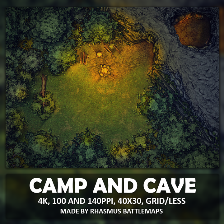 3D Printable Camp and Cave Map by Rhasmus Battlemaps