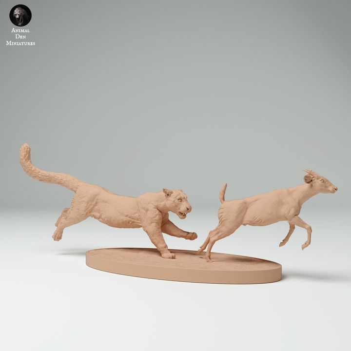 3D Printable Clouded Leopard Hunting Muntjac Deer by Animal Den Miniatures