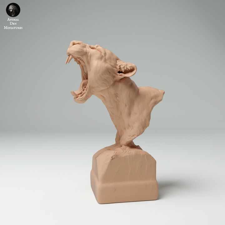 3D Printable Clouded Leopard Yawning Bust by Animal Den Miniatures