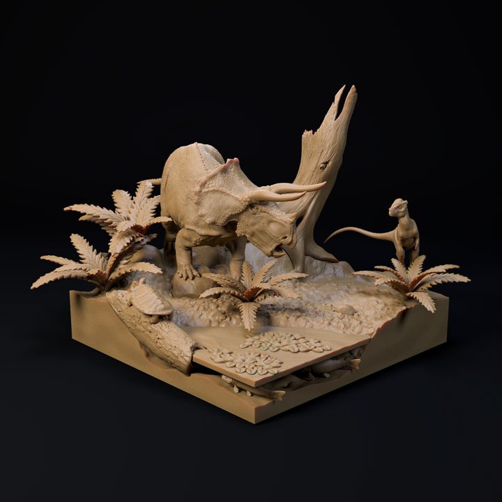 3D Printable Hell Creek Triceratops diorama 1-35 scale pre-supported ...