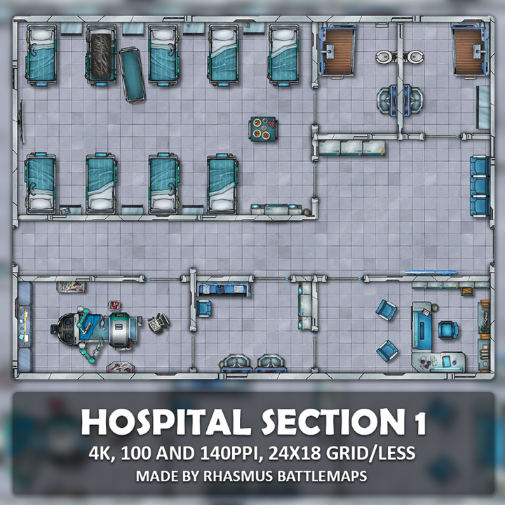 3D Printable Hospital Section 1 Map by Rhasmus Battlemaps