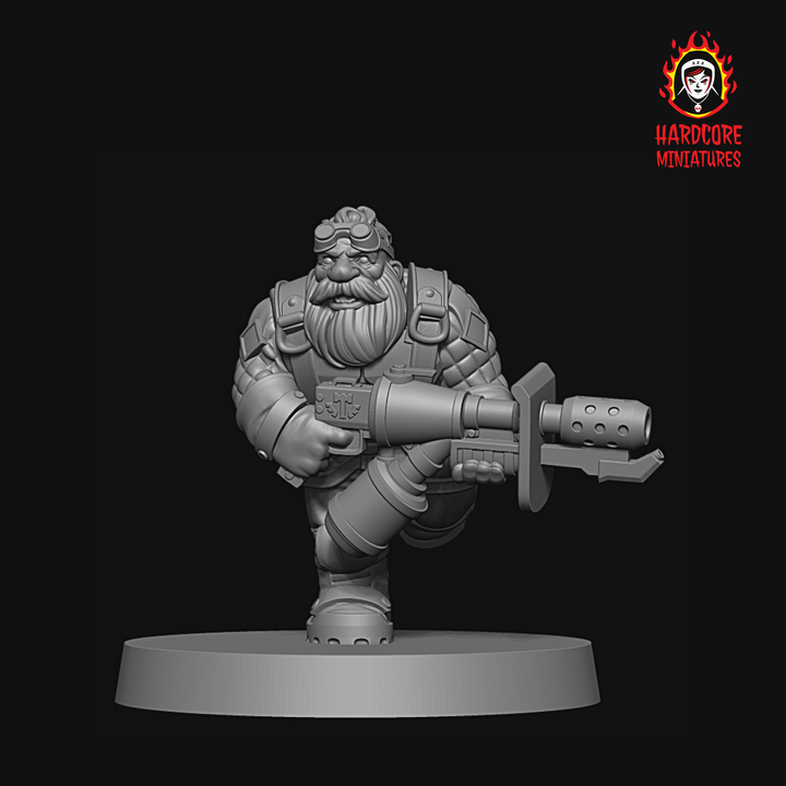 3D Printable Space Dwarf Veteran with Flamer 1 by Hardcore Miniatures