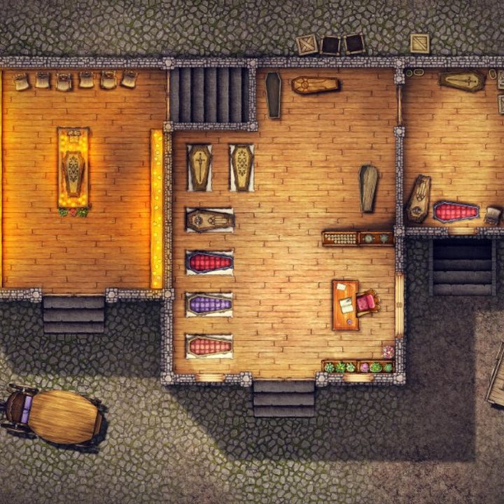 3D Printable Mortuary + Basement Map by Rhasmus Battlemaps