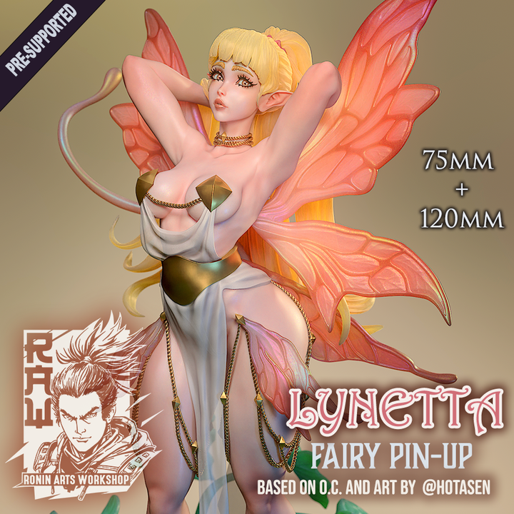 3D Printable Lynetta - Fairy Pin-Up (75mm and 120mm) by Ronin Arts Workshop