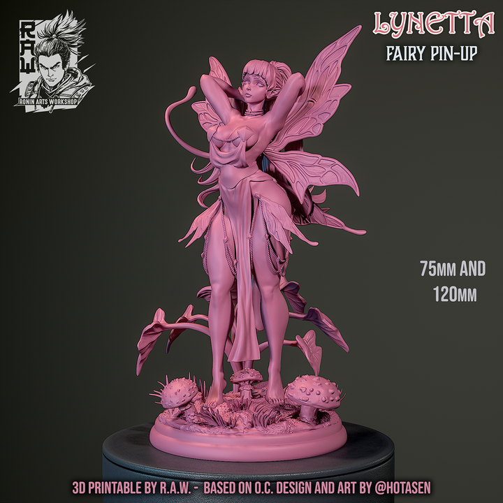 3D Printable Lynetta - Fairy Pin-Up (75mm and 120mm) by Ronin Arts Workshop