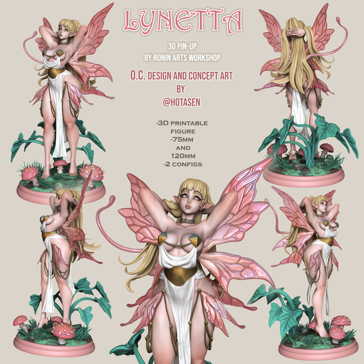 3D Printable Lynetta - Fairy Pin-Up (75mm and 120mm) NSFW ver. by Ronin Arts Workshop