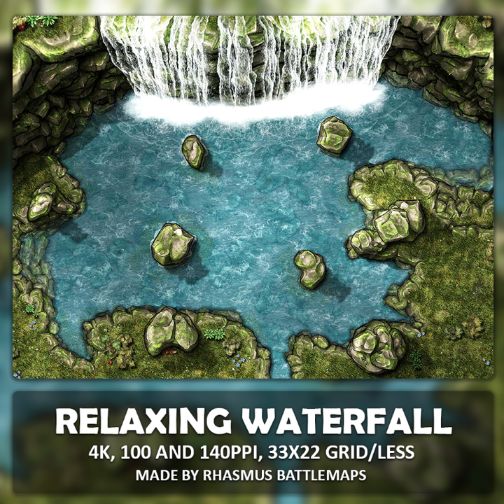 3D Printable Relaxing Waterfall Map by Rhasmus Battlemaps