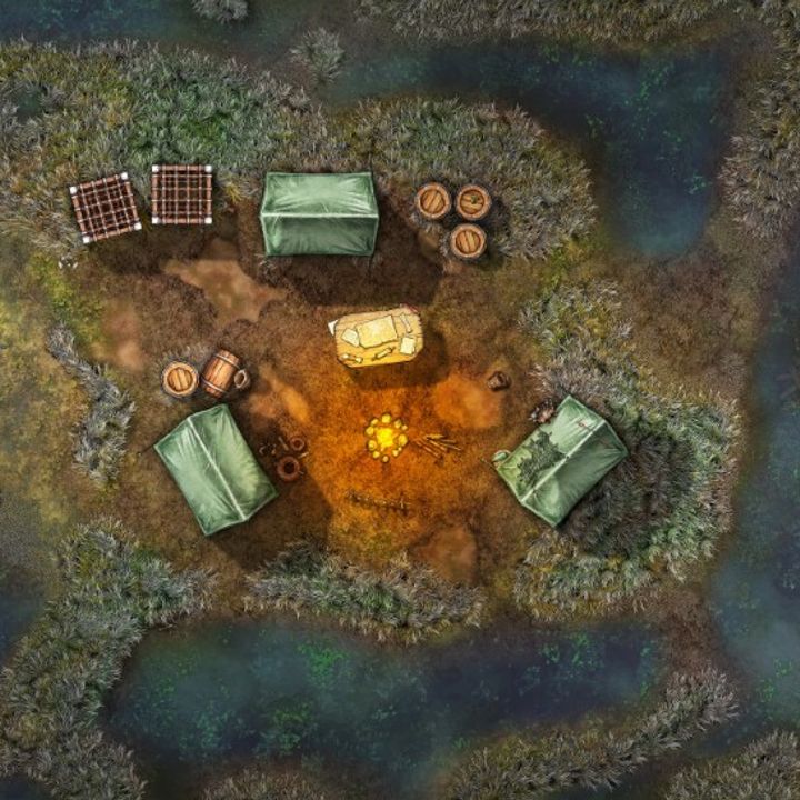3D Printable Swamp Camp Map by Rhasmus Battlemaps