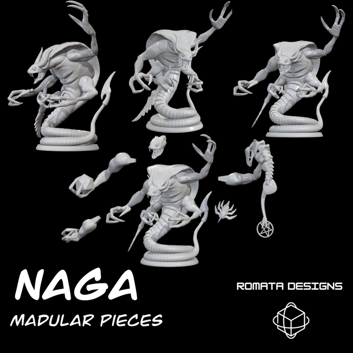 3D Printable Naga, Serpent of the Abyss – Modular Miniature by Romata ...