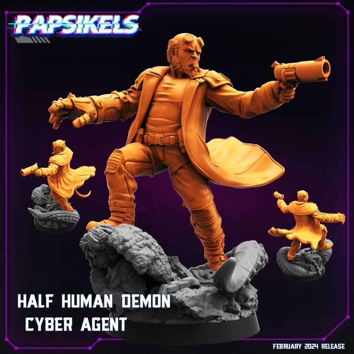 3D Printable HALF HUMAN DEMON CYBER AGENT by PAPSIKELS MINIATURES