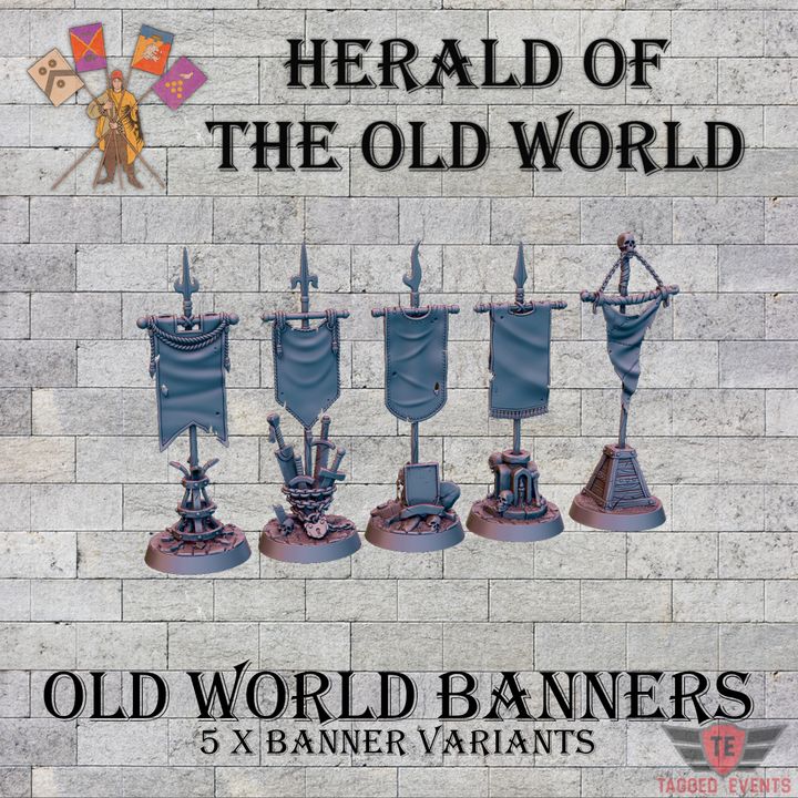 3D Printable Old World Banners Objective Markers by Tagged Events
