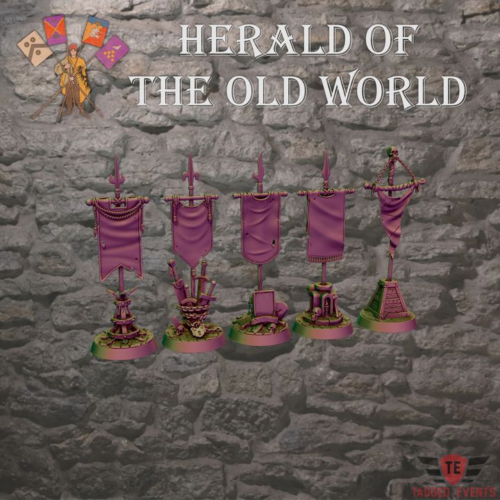 3D Printable Old World Banners Objective Markers by Tagged Events