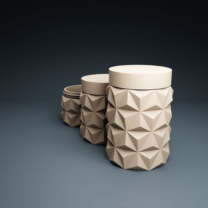 3D Printable Set of 3 Storage Boxes with Screw Caps - 3D Printing STL ...