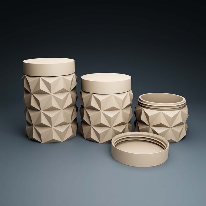 3D Printable Set of 3 Storage Boxes with Screw Caps - 3D Printing STL ...