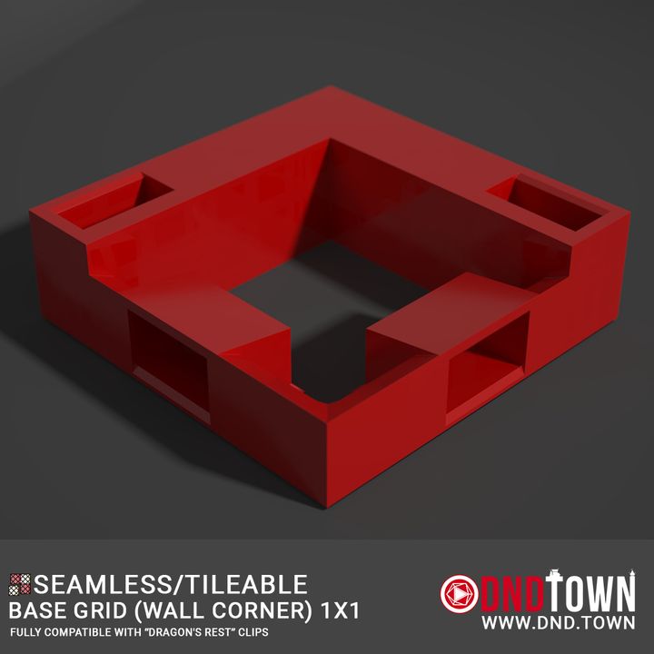 3D Printable Base Grid Block 1x1 Wall Corner (Low Profile - 38mm) 3D ...