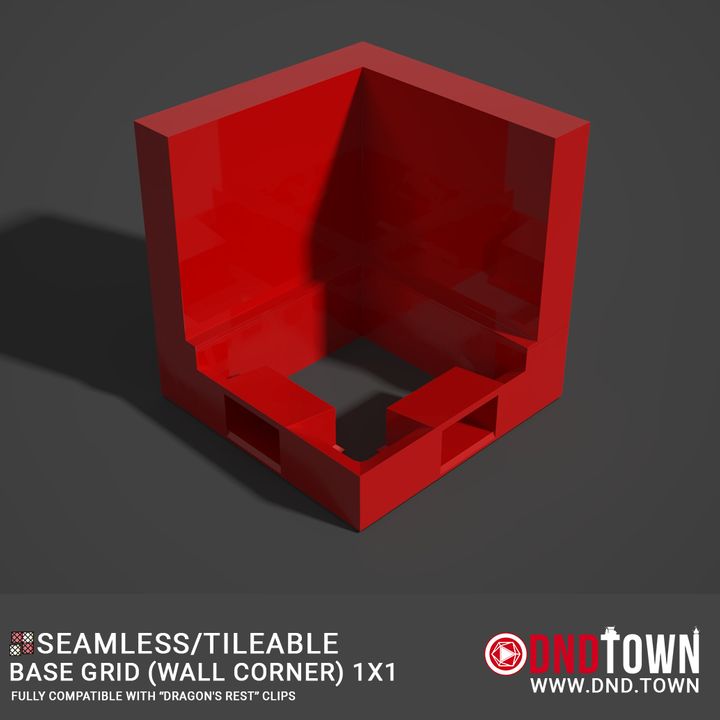 3D Printable Base Grid Block 1x1 Wall Corner (Low Profile - 38mm) 3D ...
