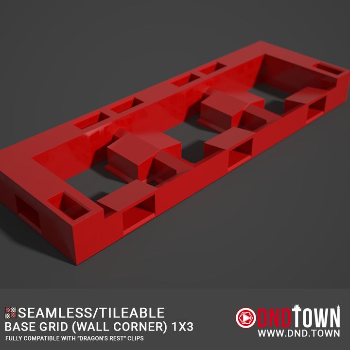 3D Printable Base Grid Block 1x3 Wall Corner (Low Profile - 38mm) 3D ...