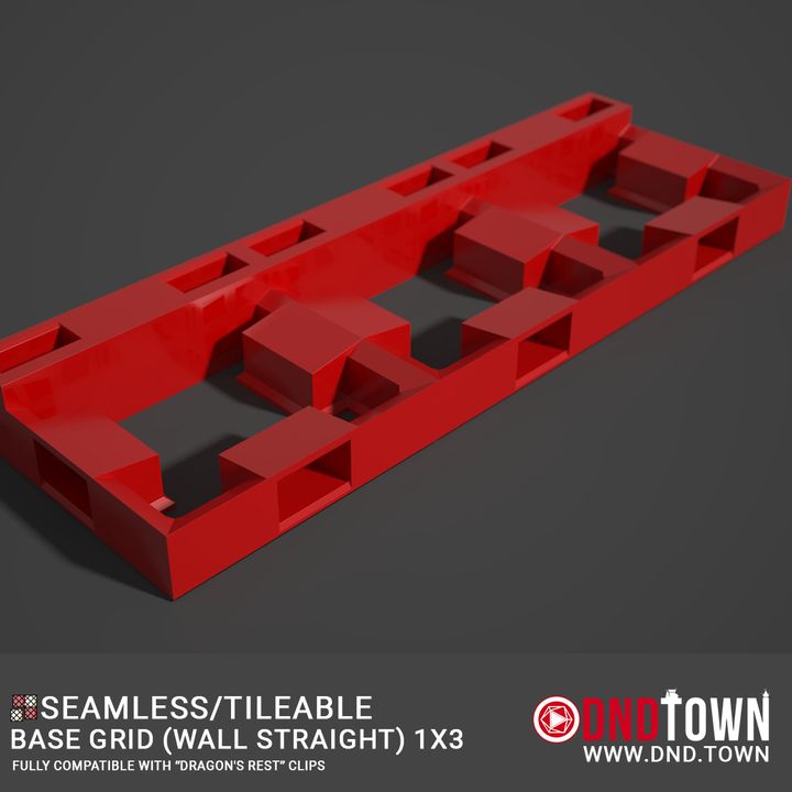 3D Printable Base Grid Block 1x3 Wall Straight (Low Profile - 38mm) 3D ...